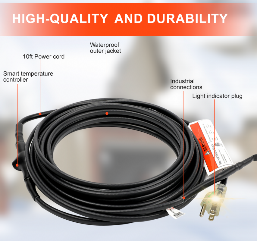 HEATIT 8JHSF Roof and Gutters Heating Cable with 10ft Lighted Plug ...